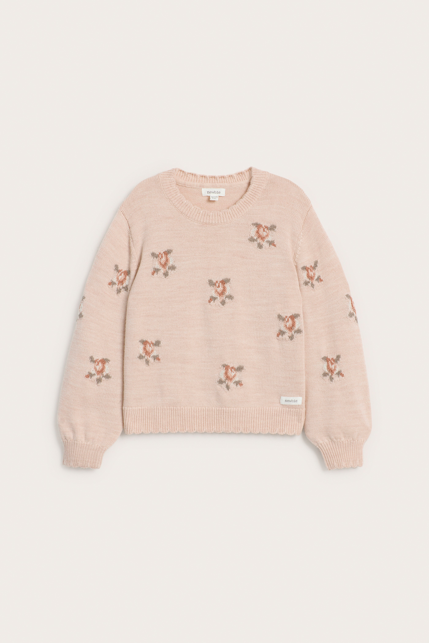 Knitted wool jumper with roses | Pink | Kids | Newbie